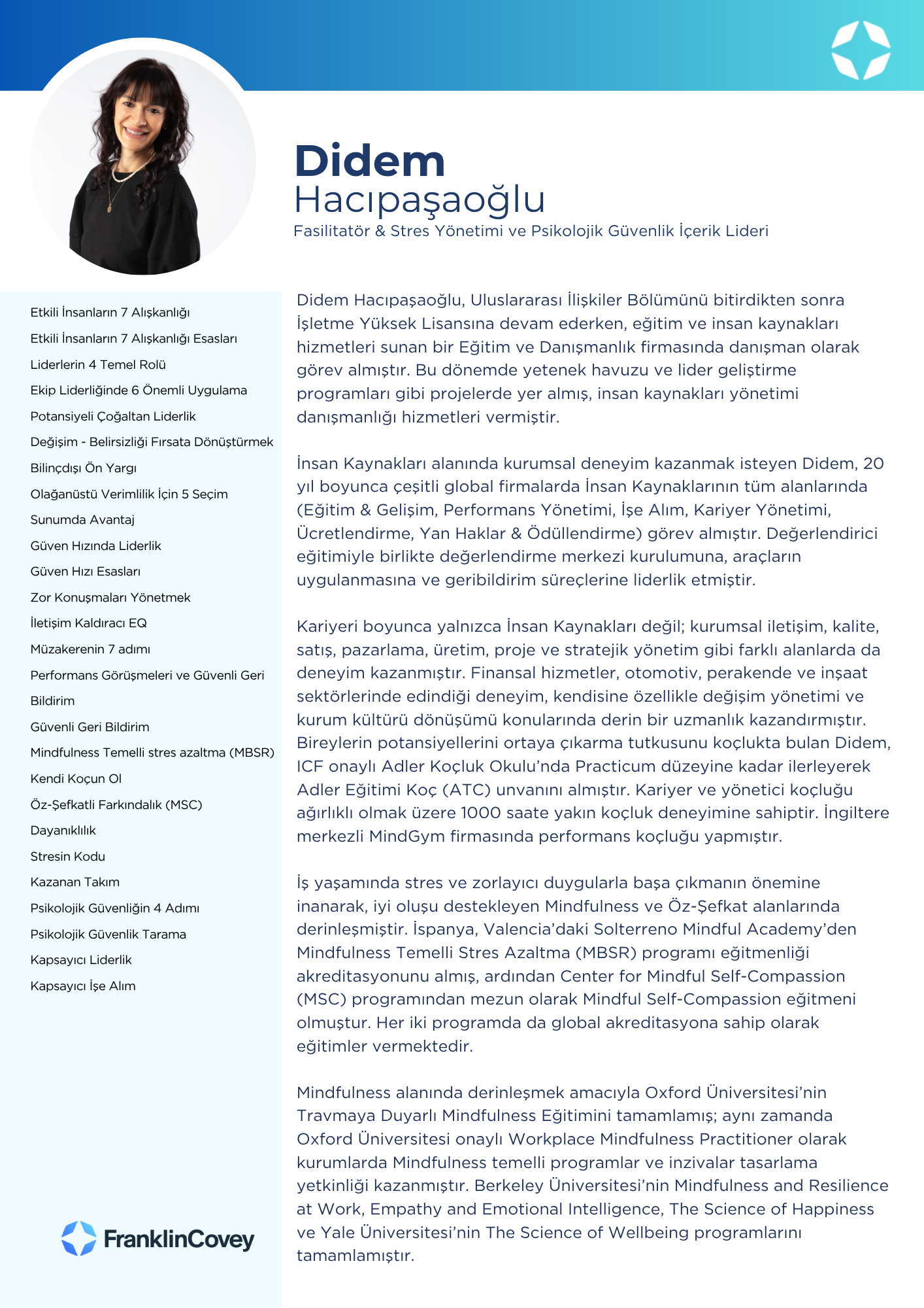 Didem Hacıpaşaoğlu CV - FranklinCovey Türkiye